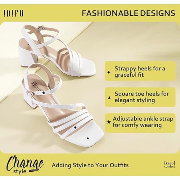 Shoes | Women Chunky White Color Block Heels Square Toe Low Heels ...